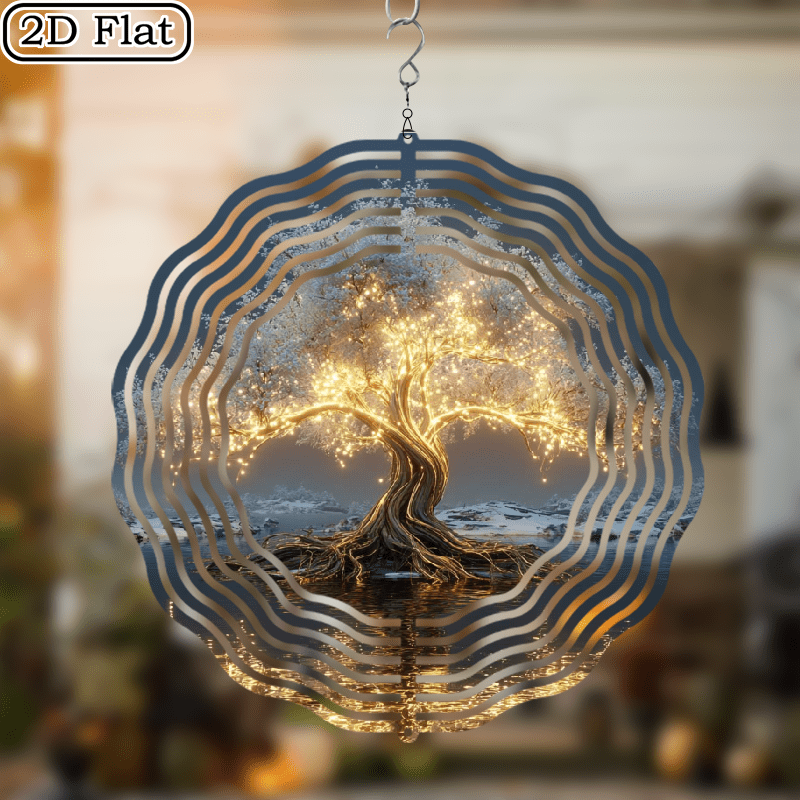 2D Flat, 1pc Vintage Metal Wind Chime Tree Hanger - 10in Round 360 ...