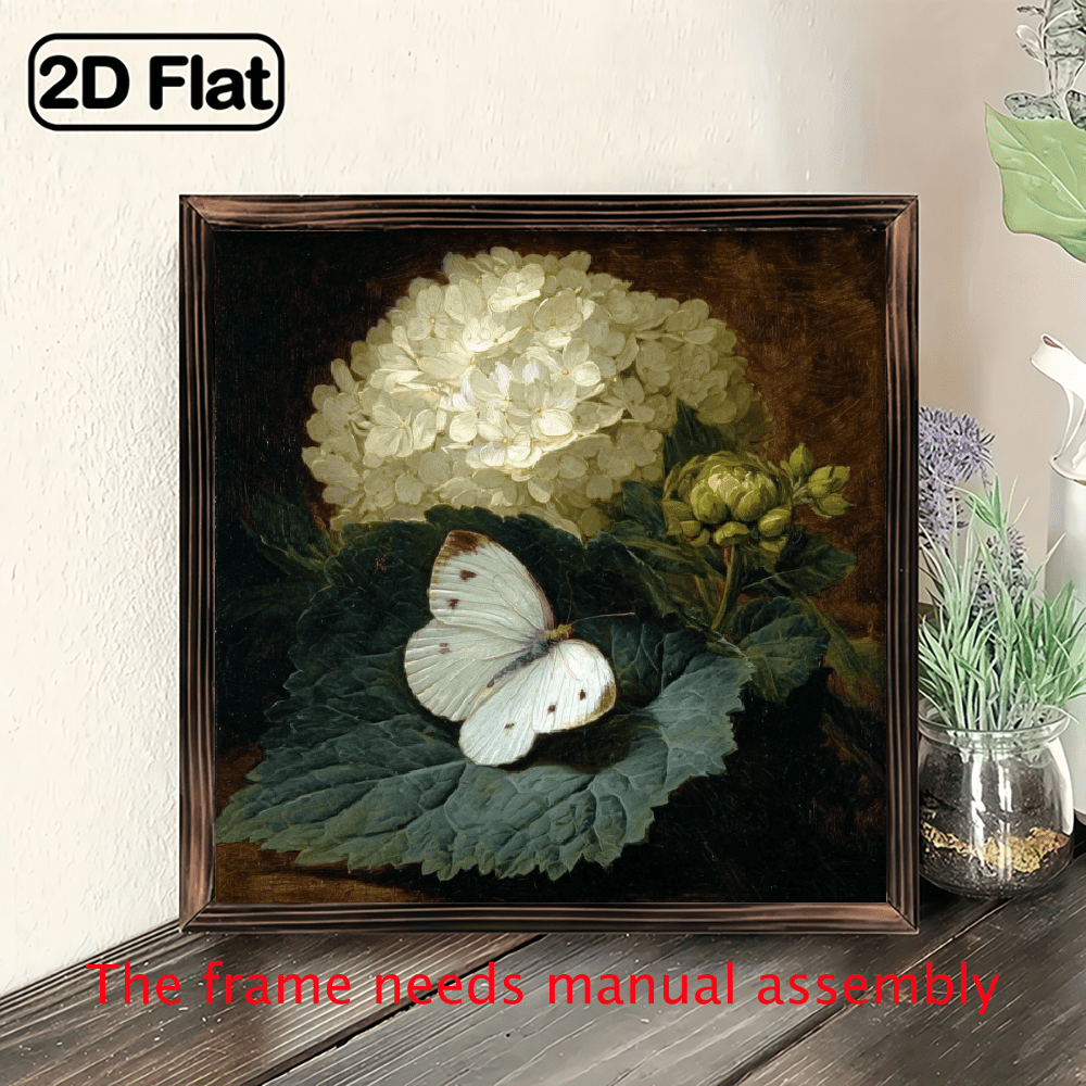 2D Flat - 1pc Vintage Moth Floral Decor Wood Framed Botanical Wall ...