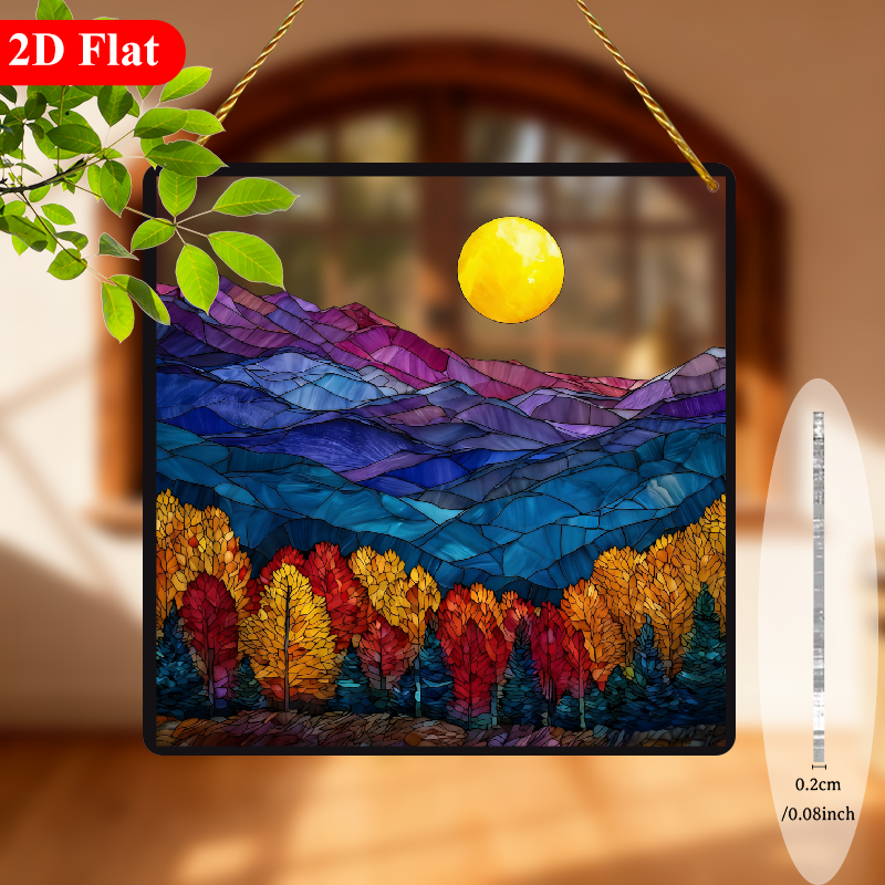 2D Flat, 1pc Vintage Mountain Landscape Suncatcher - Sunset Window ...