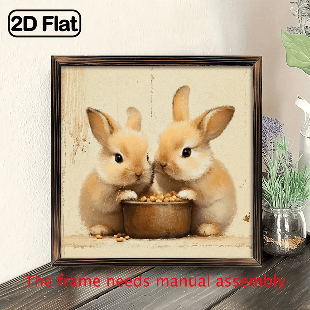 2D Flat, 1pc Vintage Rabbits with Pot Wood Framed Sign, Charming ...