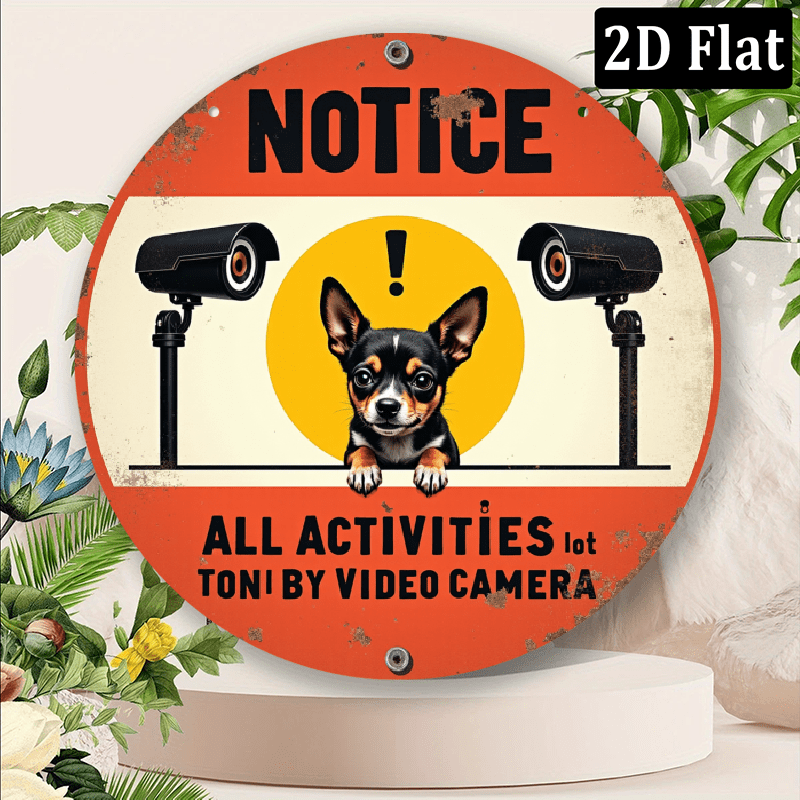 2D Flat, 1pc Vintage Security Camera Notice Sign with Humorous All ...