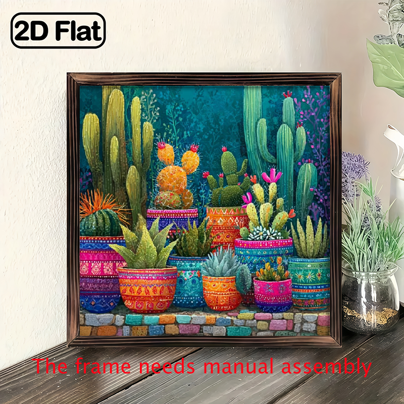 2D Flat, 1pc, Vintage Style Colorful Botanical Flowers, Cactus Garden ...