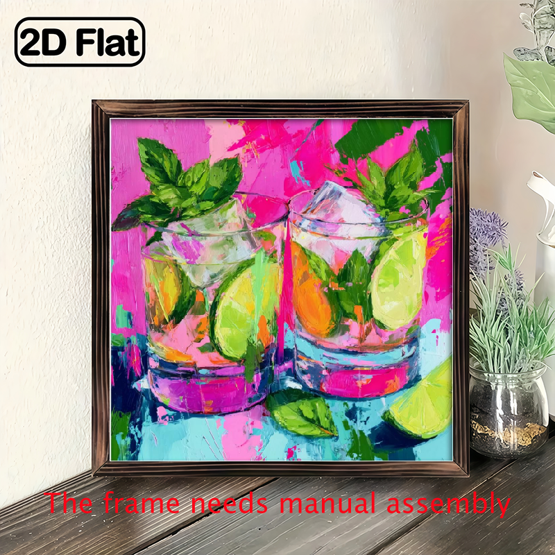 2D Flat, 1pc Vintage Summer Cocktail Wall Art - Vibrant Lime Mint ...