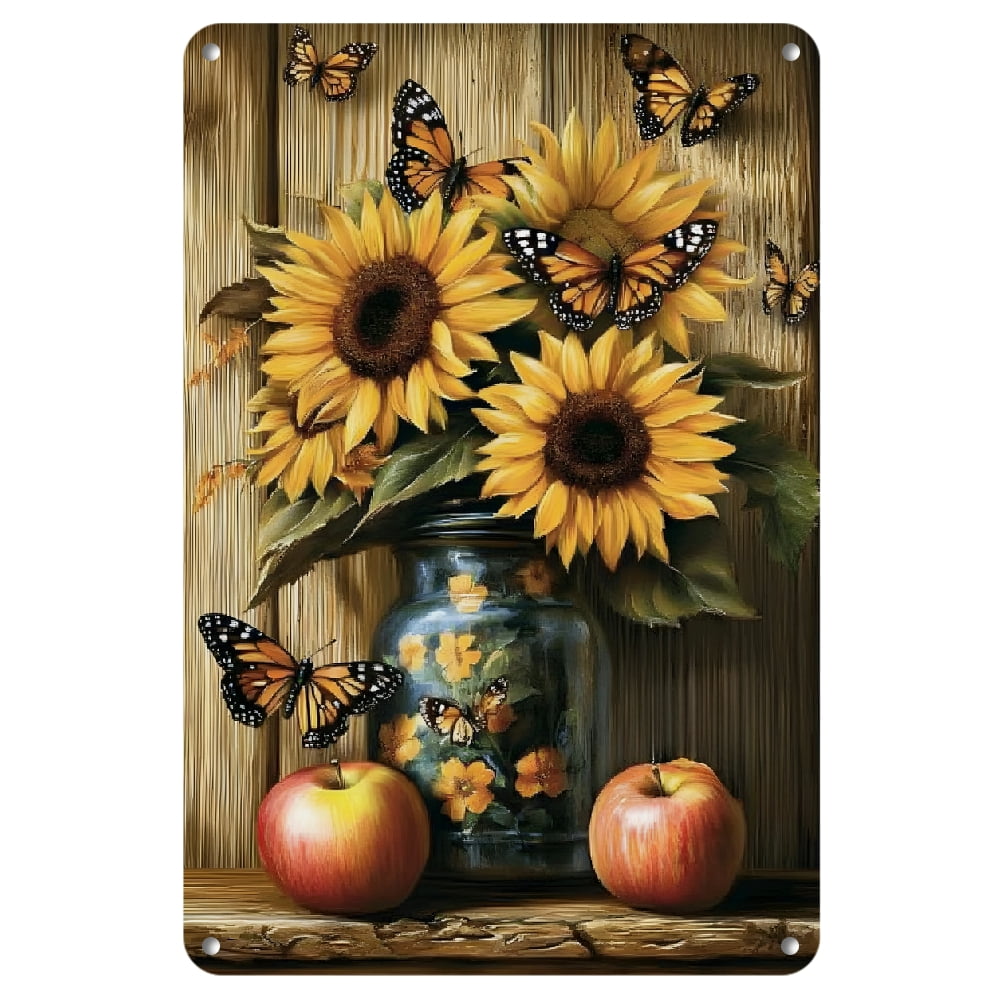 [2D Flat]1pc Vintage Sunflower Metal Tin Sign - Rustic Farmhouse Wall ...