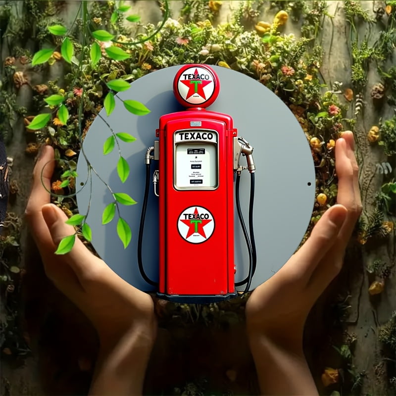 2D Flat - 1pc Vintage Texaco Gas Station Metal Tin Sign For Men, Retro Man Cave Red Round 8×8 ...