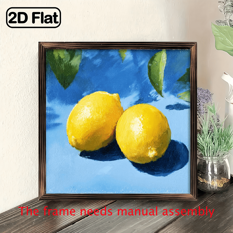 2D Flat, 1pc Vintage Two Lemons Still Life Wall Art - 8x8 Inch Wood ...