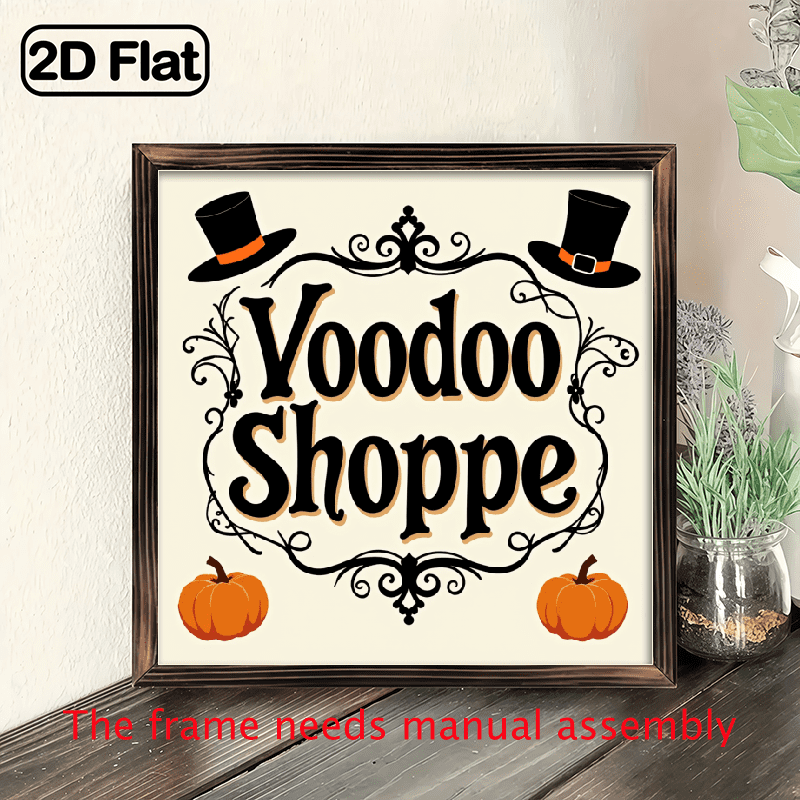 2D Flat, 1pc Vintage Voodoo Shoppe Wooden Wall Sign - 8x8 Inch Rustic ...