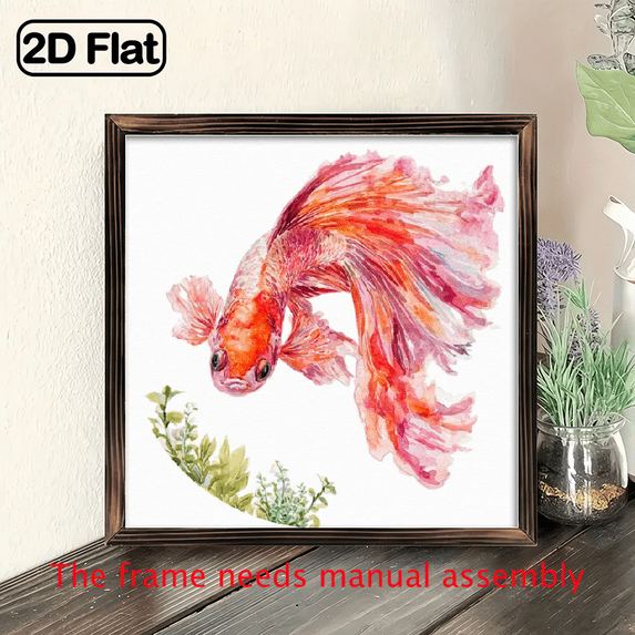 2D Flat, 1pc Vintage Watercolor Koi Fish Wall Art - 8x8 Inch Recycled ...