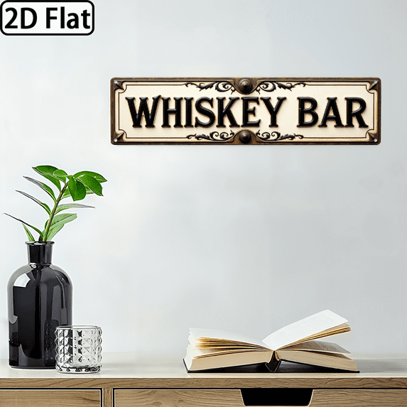 2D Flat, 1pc Vintage Whiskey Bar Metal Sign with Golden Decorative ...