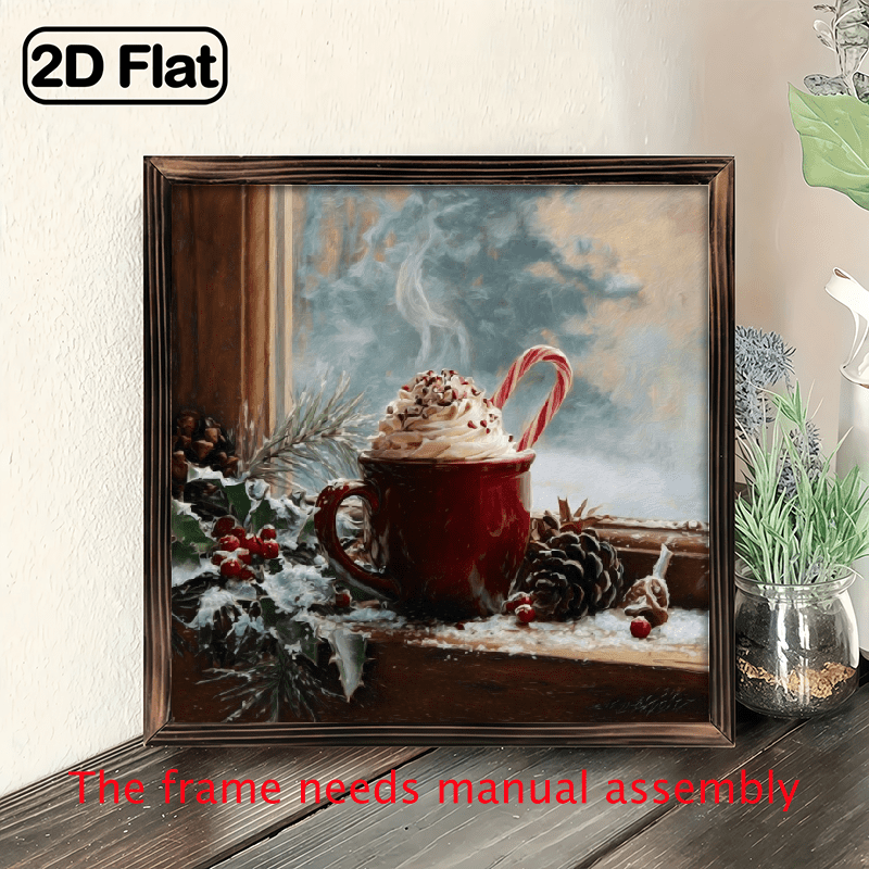 2D Flat, 1pc Vintage Winter Hot Chocolate Wall Sign with Whipped Cream ...