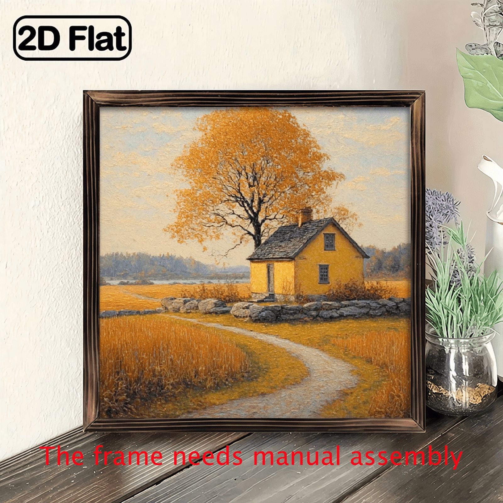 2D Flat, 1pc Vintage Wooden Farmhouse Style Yellow House Sign, 8x8 Inch ...