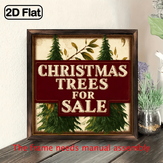 2D Flat, 1pc Vintage Wooden Framed Christmas Trees for Sign - Rustic ...