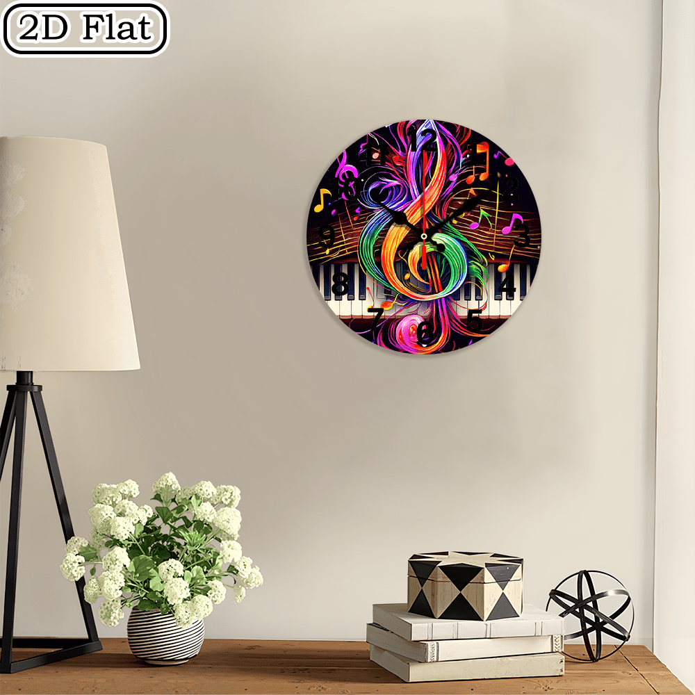 2D Flat 1pc Wall Clock 10Inch Room Decor 1pc Room Decor Retro Music ...