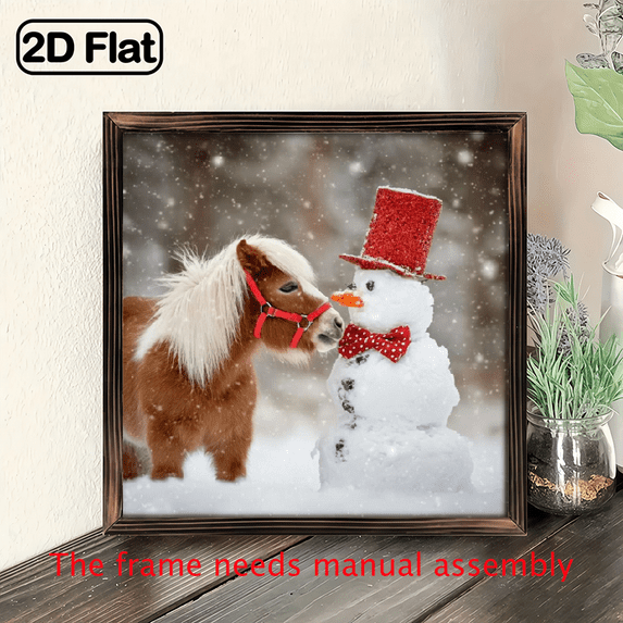 2D Flat, 1pc Wall Decor, Funny Pony and Snowman Wall Art, Cant Resist ...