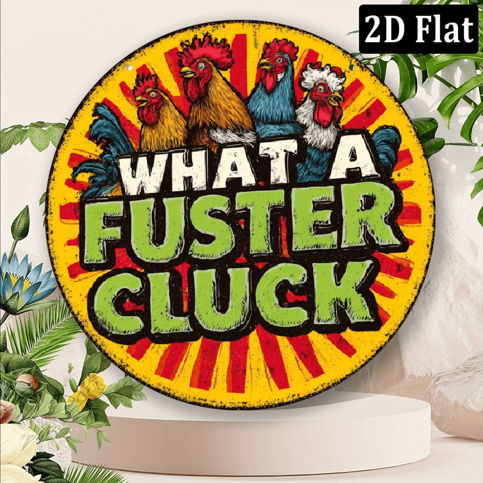 2D Flat, 1pc, 'What a Fuster Cluck' Rooster Sign, 8X8 inches (20X20cm ...