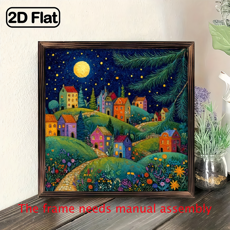 2D Flat - 1pc Whimsical Colorful House Wildflower Field Art Wooden Sign ...