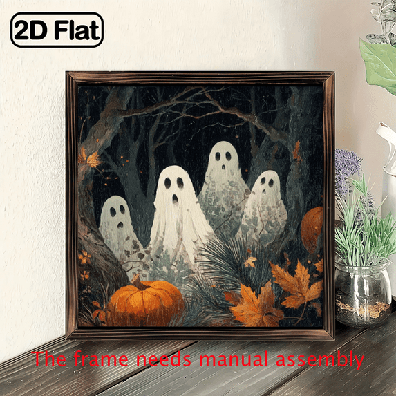 2D Flat, 1pc Whimsical Halloween Wooden Wall Art Plaque - 8x8 Inch ...