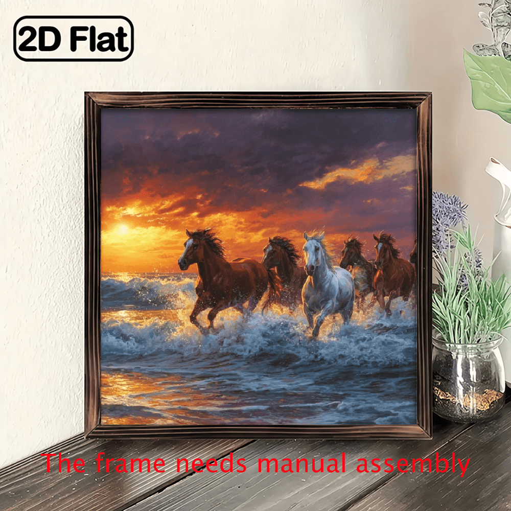 2D Flat, 1pc Wild Horses Running Ocean Sunset Metal Wind Spinner Art ...