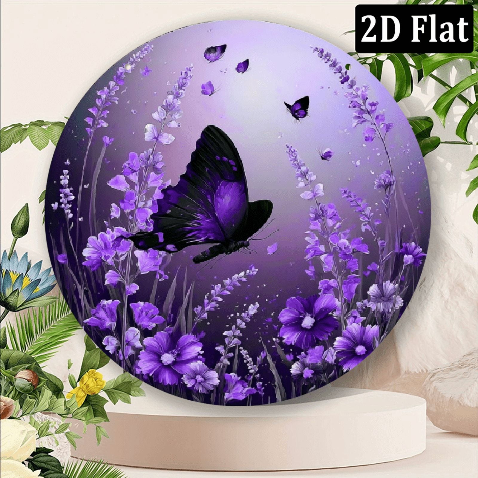 2D Flat - 1pc Wind Spinner, Purple Butterfly And Flowers, a Versatile ...