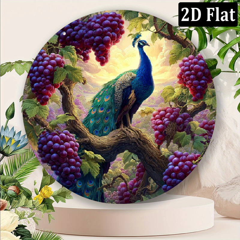 2D Flat, 1pc Wind Vane with Peacock on Grapevine Design - 8Inch Round ...