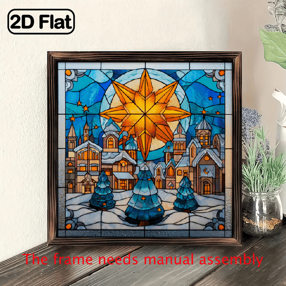 2D Flat, 1pc Winter Village Stained Acrylic Sun Catcher Window Hanging ...