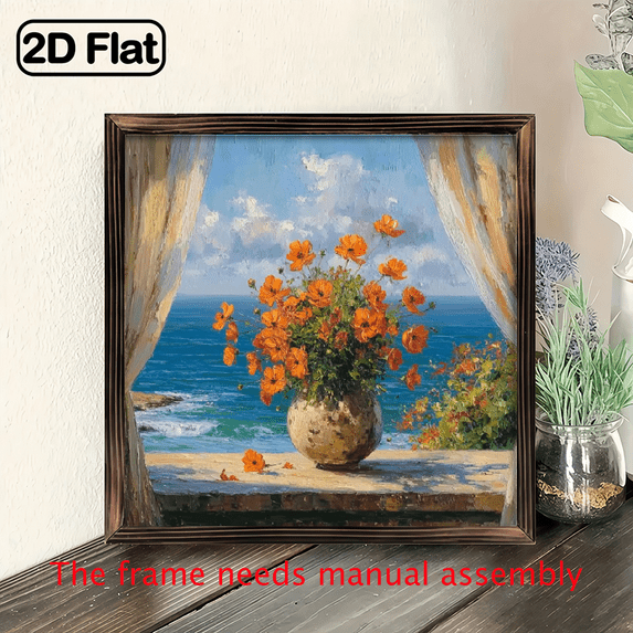 2D Flat, 1pc Woodblock Print 8X8 Inchesorange Blossoms By The Window ...