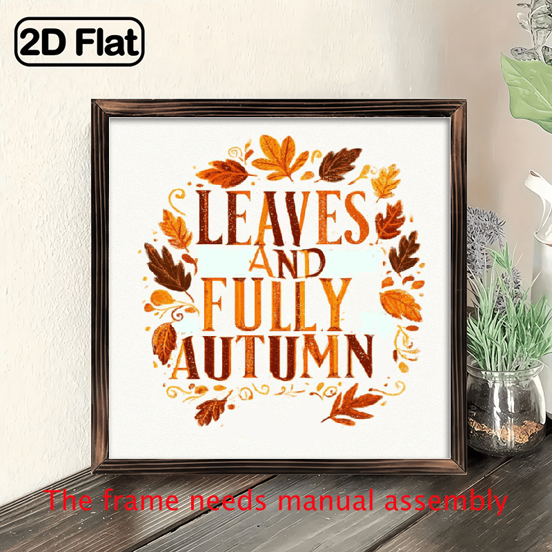 2D Flat, 1pc Woodblock Print 8x8 Inches Fallen Leaves, Autumn Scenery ...