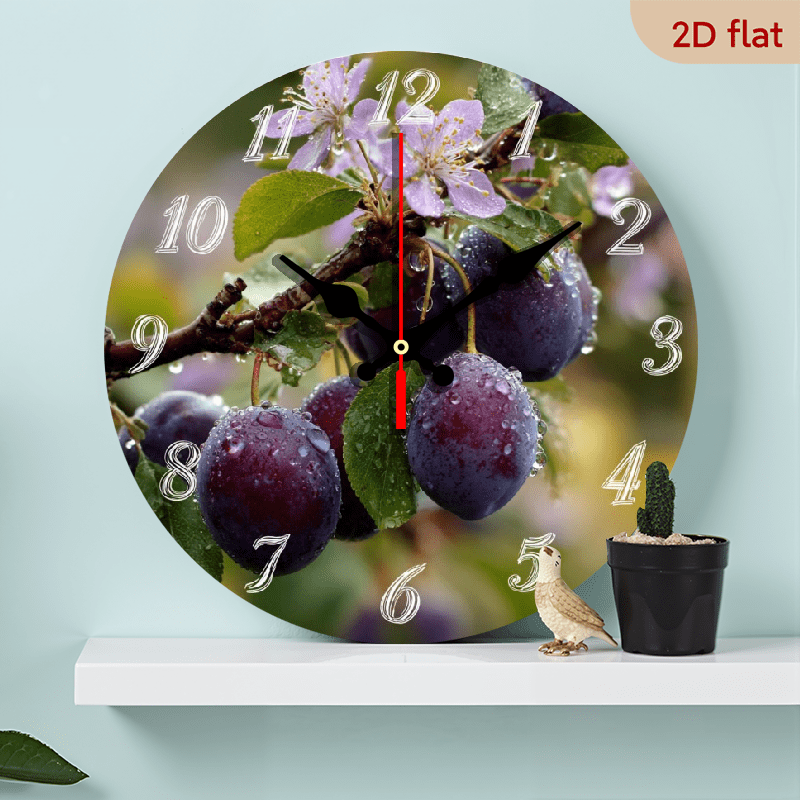 2D Flat 1pc Wooden Silent Non-Ticking Wall Clock - Plum Fruit Dew Drops ...