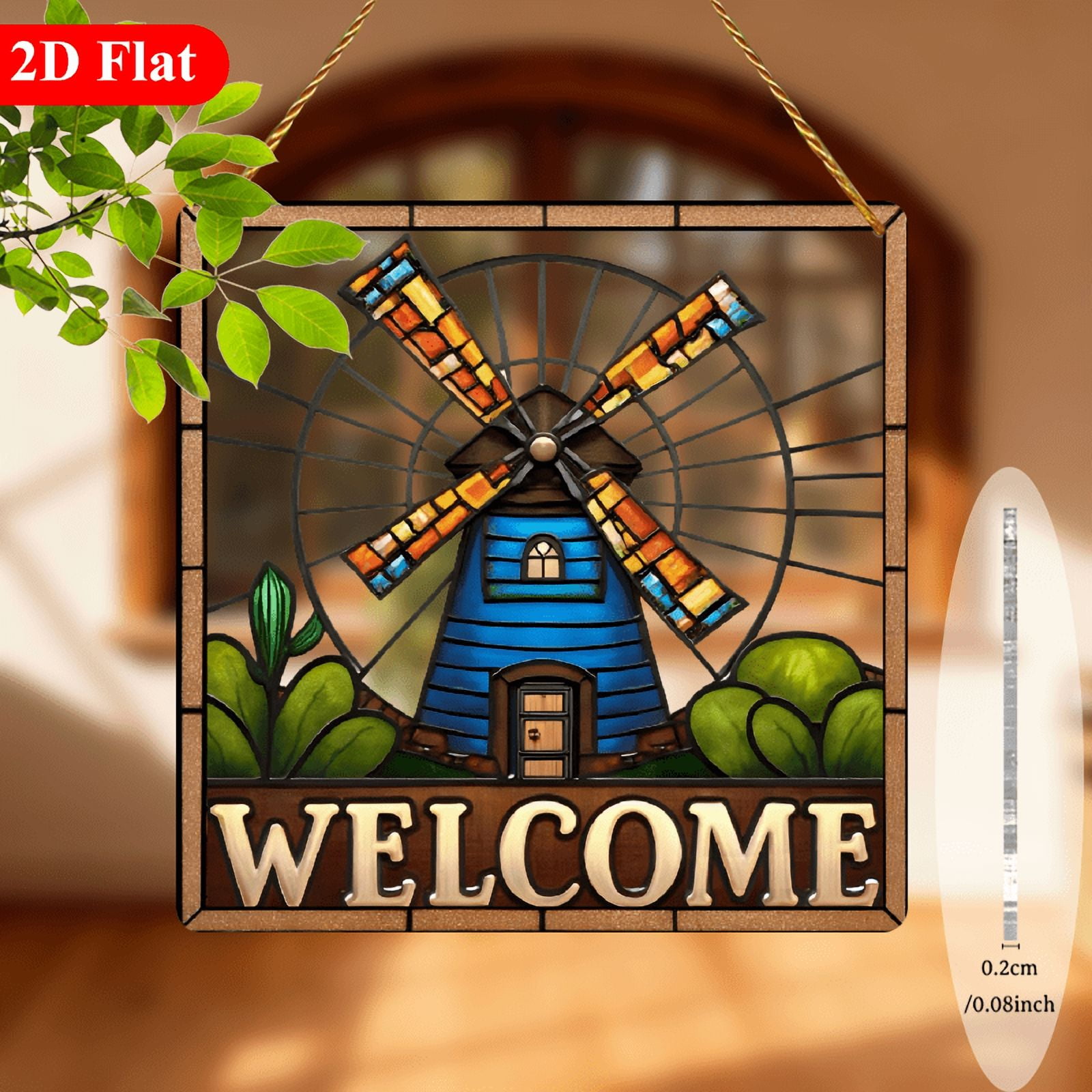 2D Flat - 1pc of a Mill Windmill Welcome Sign, 8 Inches Square, Cartoon ...