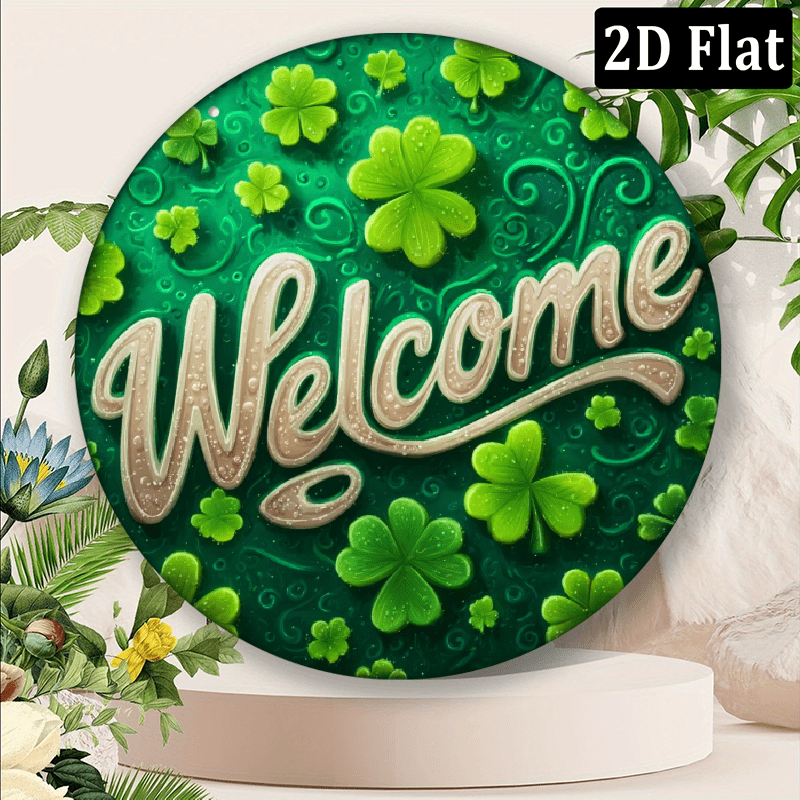 2D Flat, 1pc, round 2D flat printed metal sign, St Patrick's Welcome ...