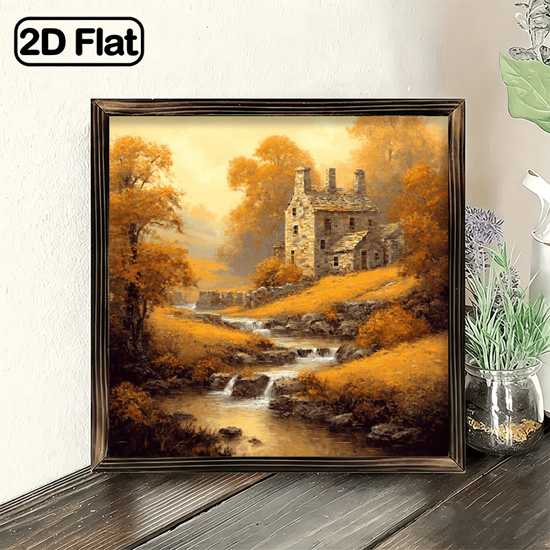 2D Flat, 1pc wooden frame Autumn Landscape Painting Plaque, Hanging ...