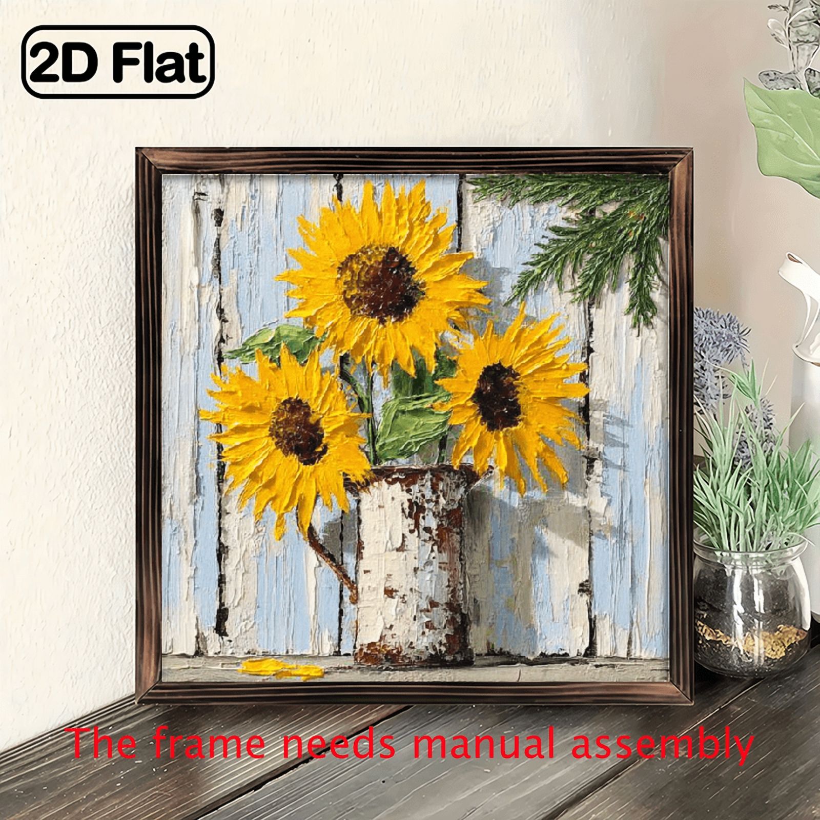 2D Flat, 1pcs 8x8inch Wooden Sign Rustic Sunflower Elegance Vintage ...