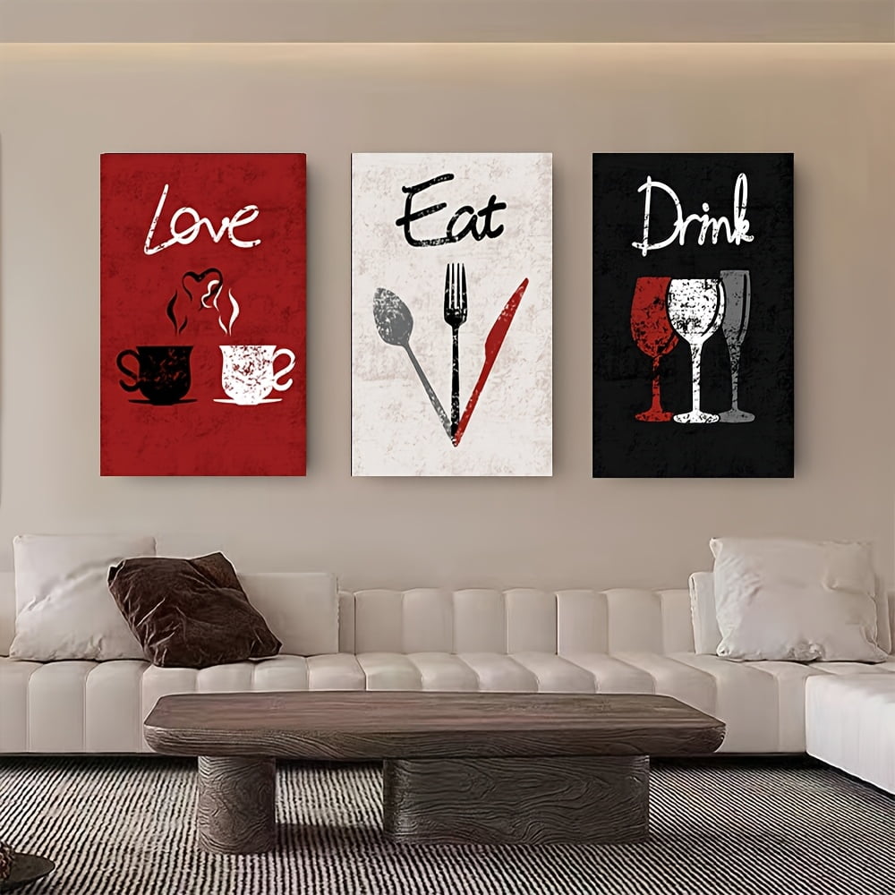 2D Flat, 2D/3pcs Frameless Printed 3pcs Set of Red Kitchen Decoration ...