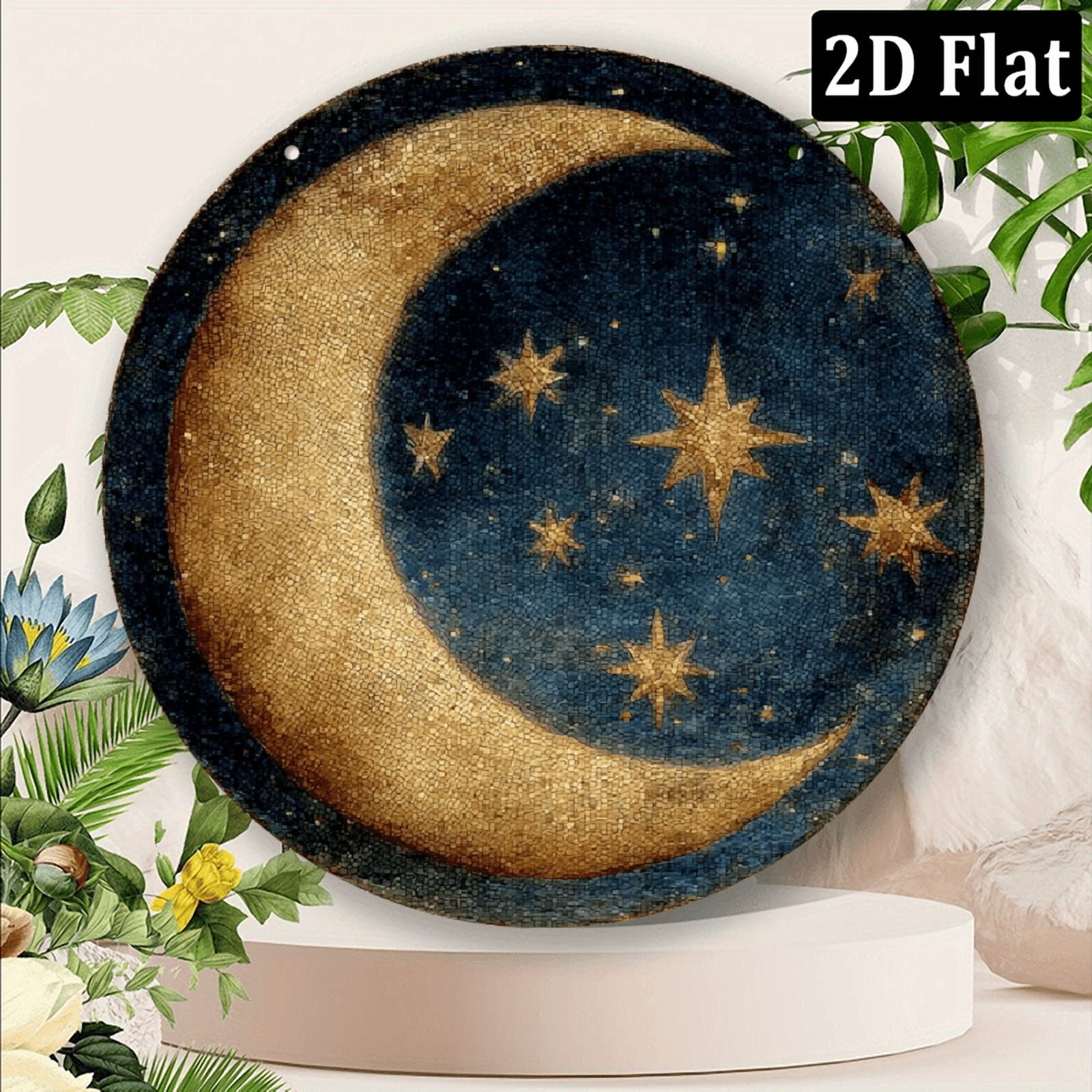 2D Flat, 2D Aluminum Metal Flat Sign, Featuring a Vintage Moon-Themed ...