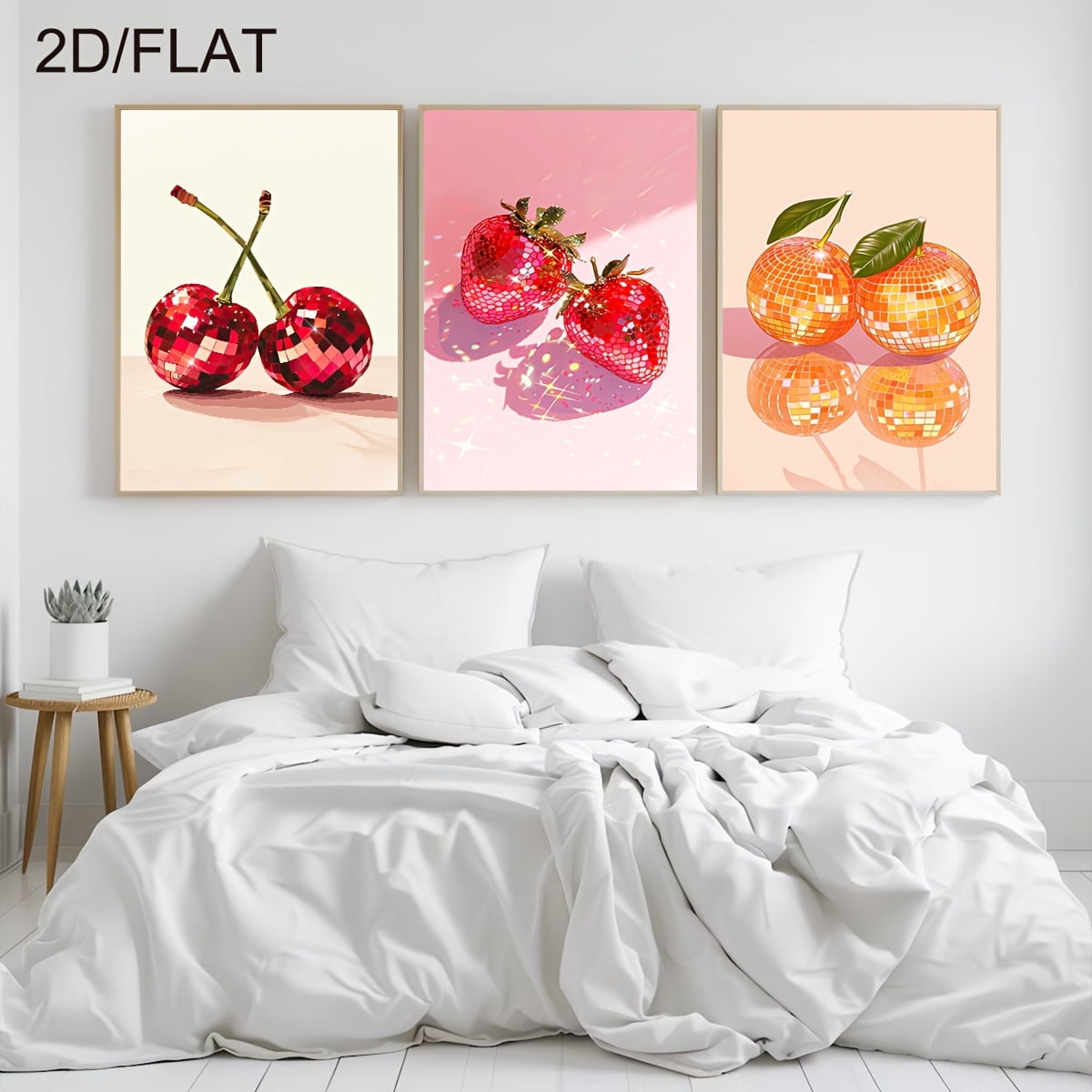 2D Flat 2D/FLAT Shiny Disco Fruit Poster Set of 3, Pink Disco ...