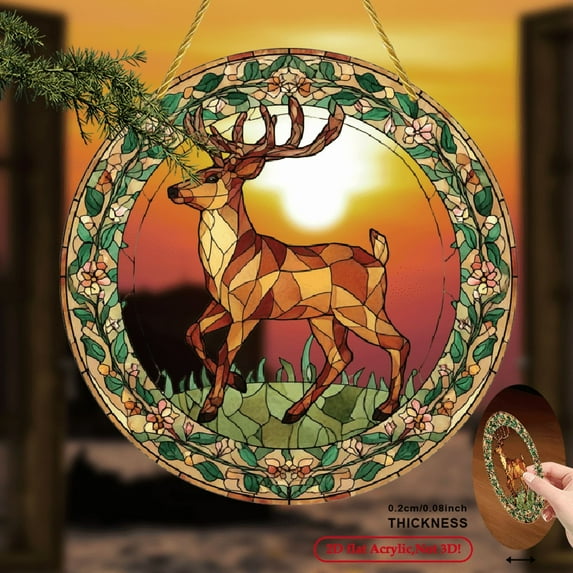 2D Flat - 2D Flat 1pc Vintage 2D Flat Deer Acrylic Suncatcher, 8x8 ...