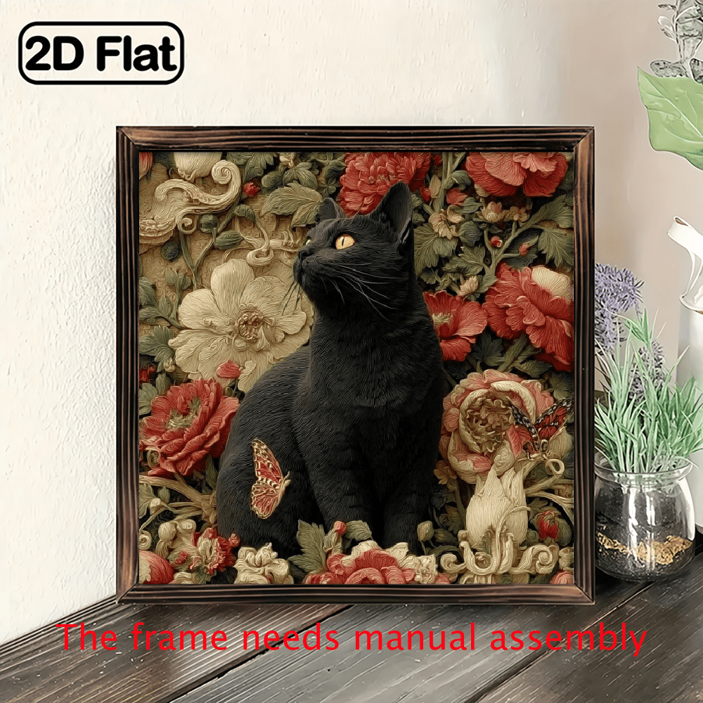 2D Flat, 2D Flat, A 2D Design Featuring a Vintage-Style Cat And Rose ...