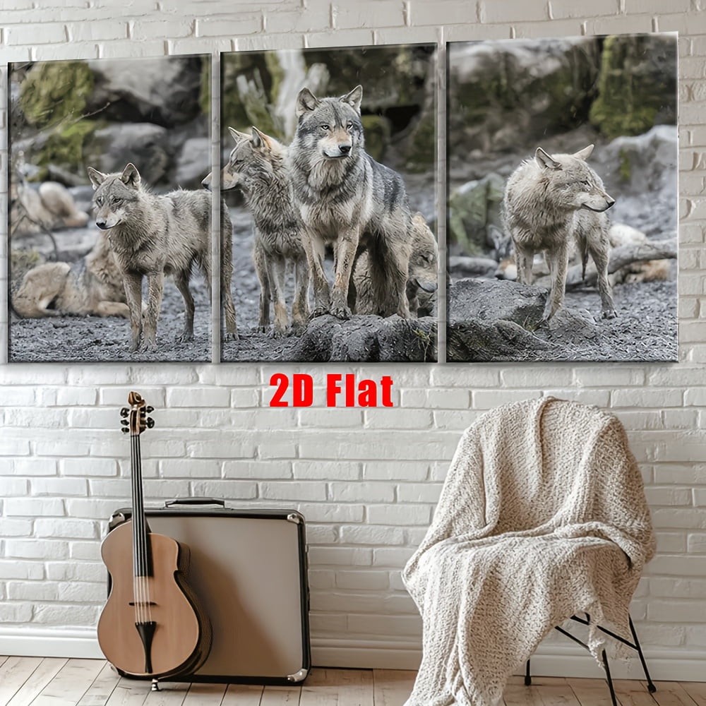 2D Flat, 2D/Flat, 3pcs/set, canvas paintings-frameless, group of wolves ...