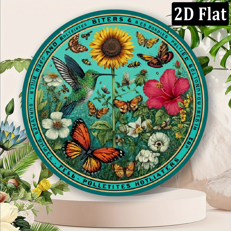 2D Flat, 2D Flat Birds, Bees Butterflies Pollinator Garden Round ...
