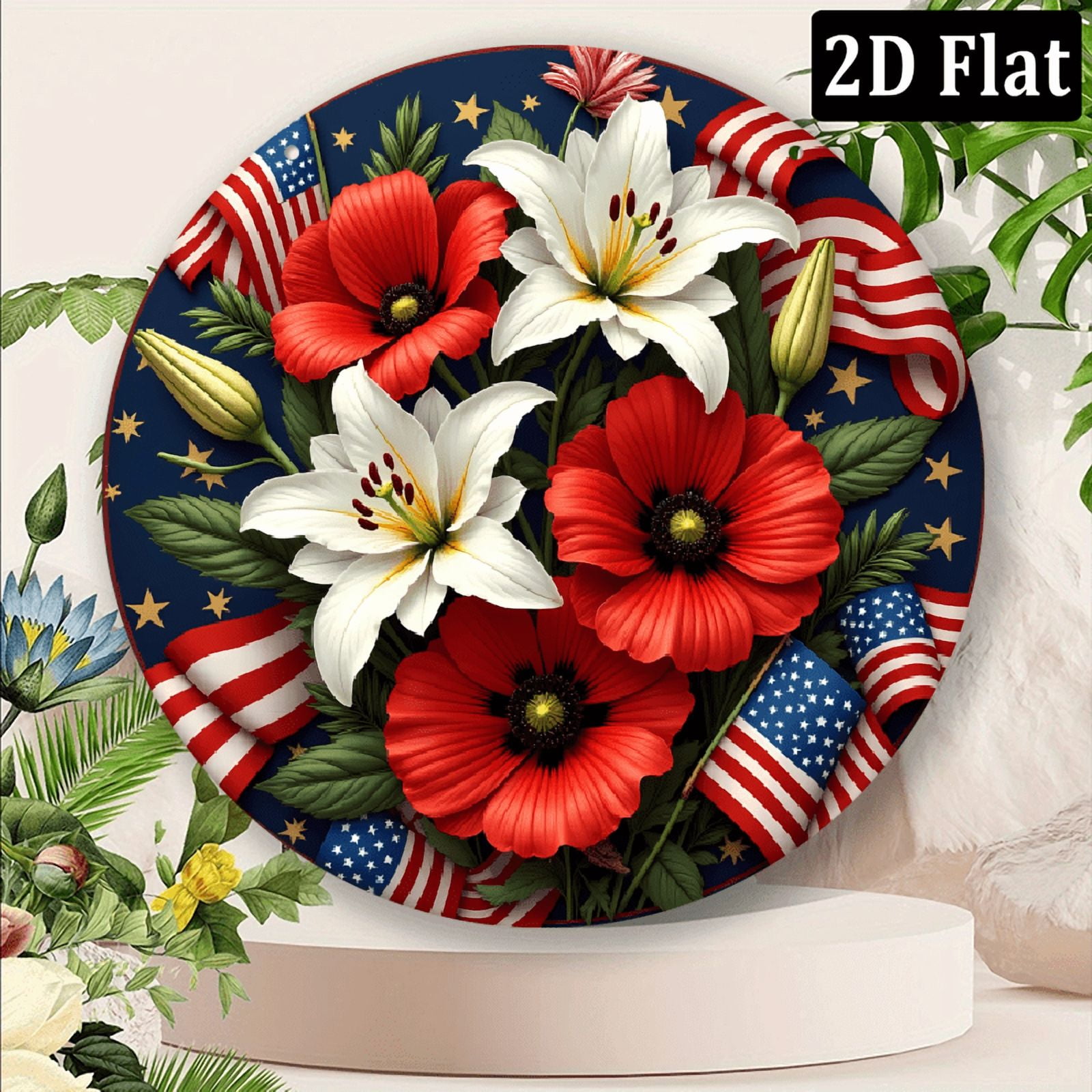 2D Flat, 2D Flat Round Door Aluminum Sign, 8x8inch Fourth of July ...