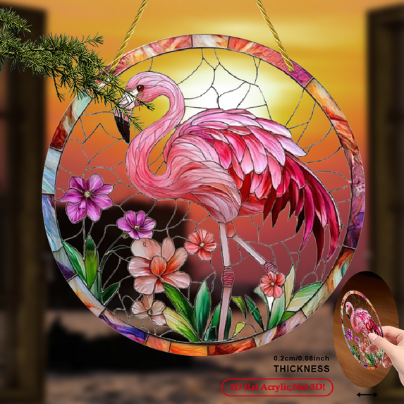 2D Flat - 2d Flat, 1pc, Charming Flamingo Suncatchers (8 Inches X 8 Inches), Acrylic Hanging ...