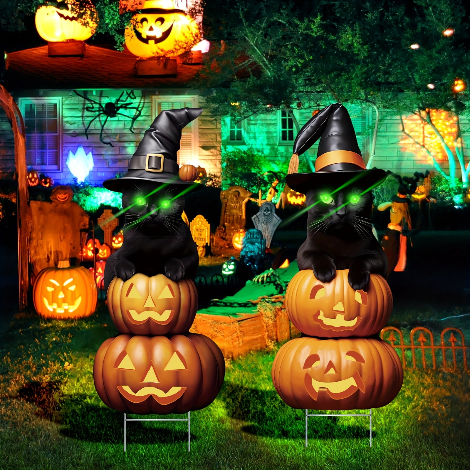 (2D Flat) 2pcs 35.5 Inch Tall Ghost Pumpkin Outdoor Decorations ...
