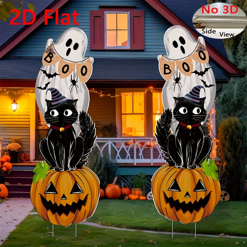 2D Flat 2pcs Spooky Halloween with Stakes - Outdoor Lawn Decor for ...