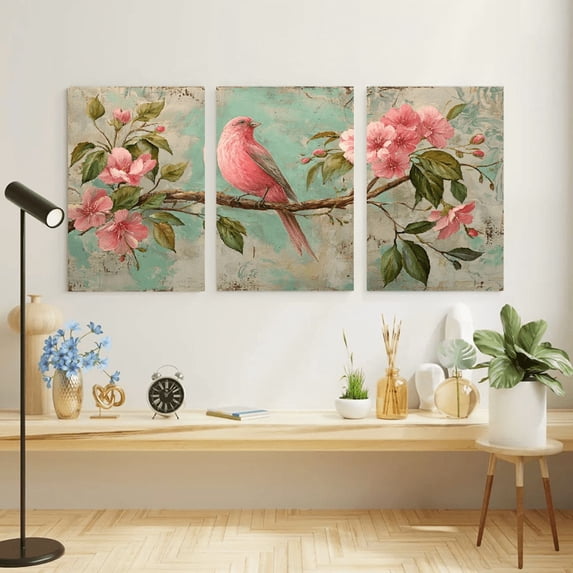 2D Flat, 3Pcs Wood Frame Sign Vintage Spring Bird Art Painting Ideal ...