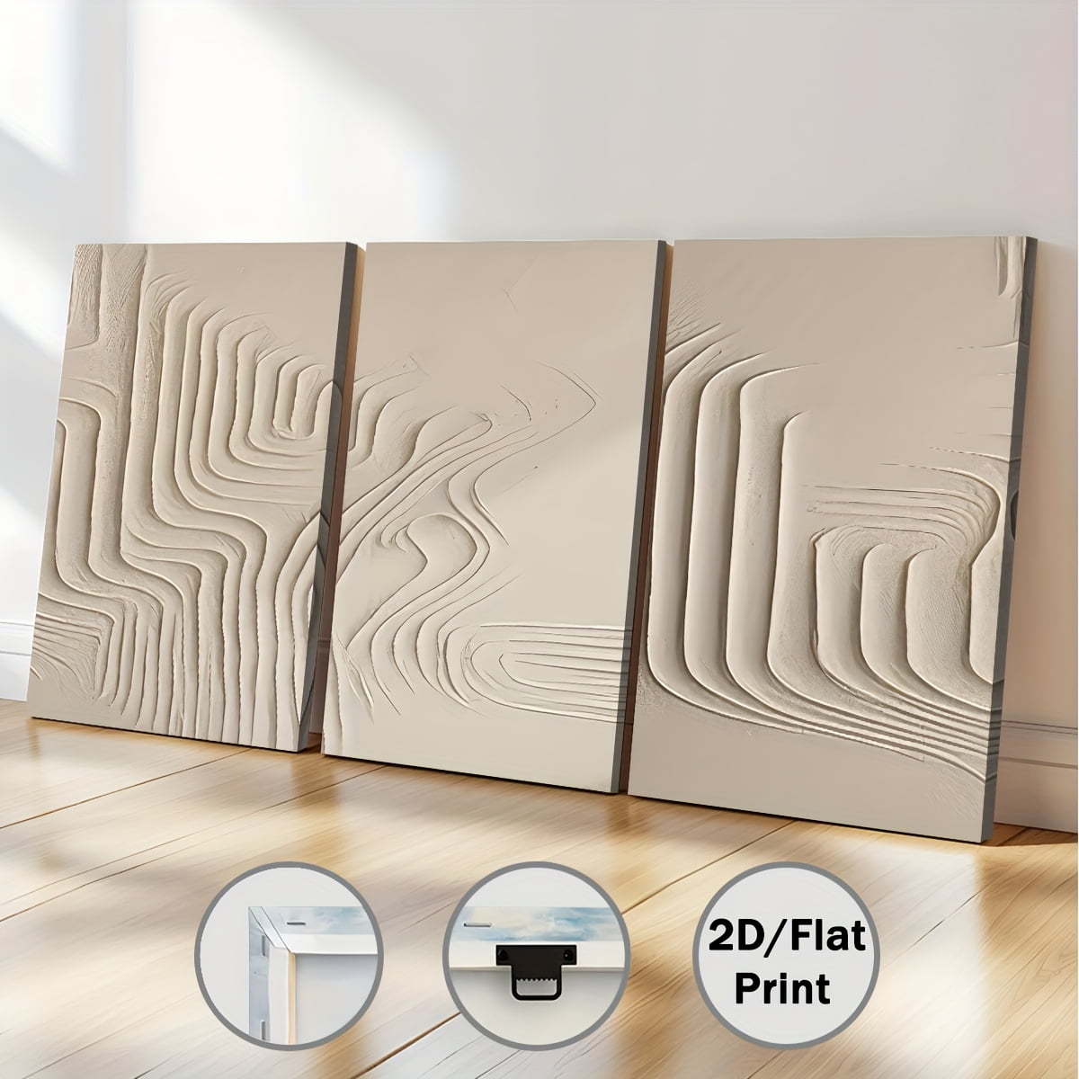 2D Flat, 3pcs 2D/Flat Print, Framed Canvas Painting And Poster, Ready ...