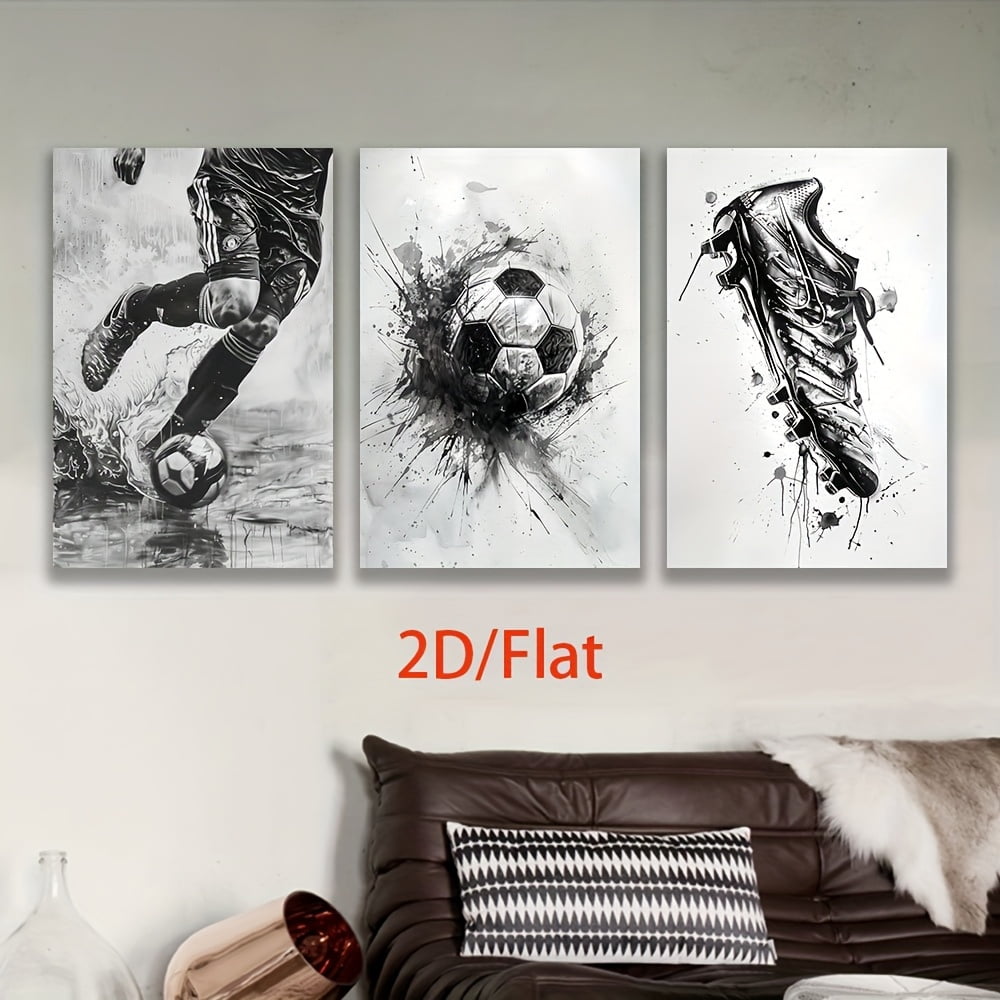2D Flat 3pcs, 2D/Flat, decorative painting--frameless, Abstract Soccer ...