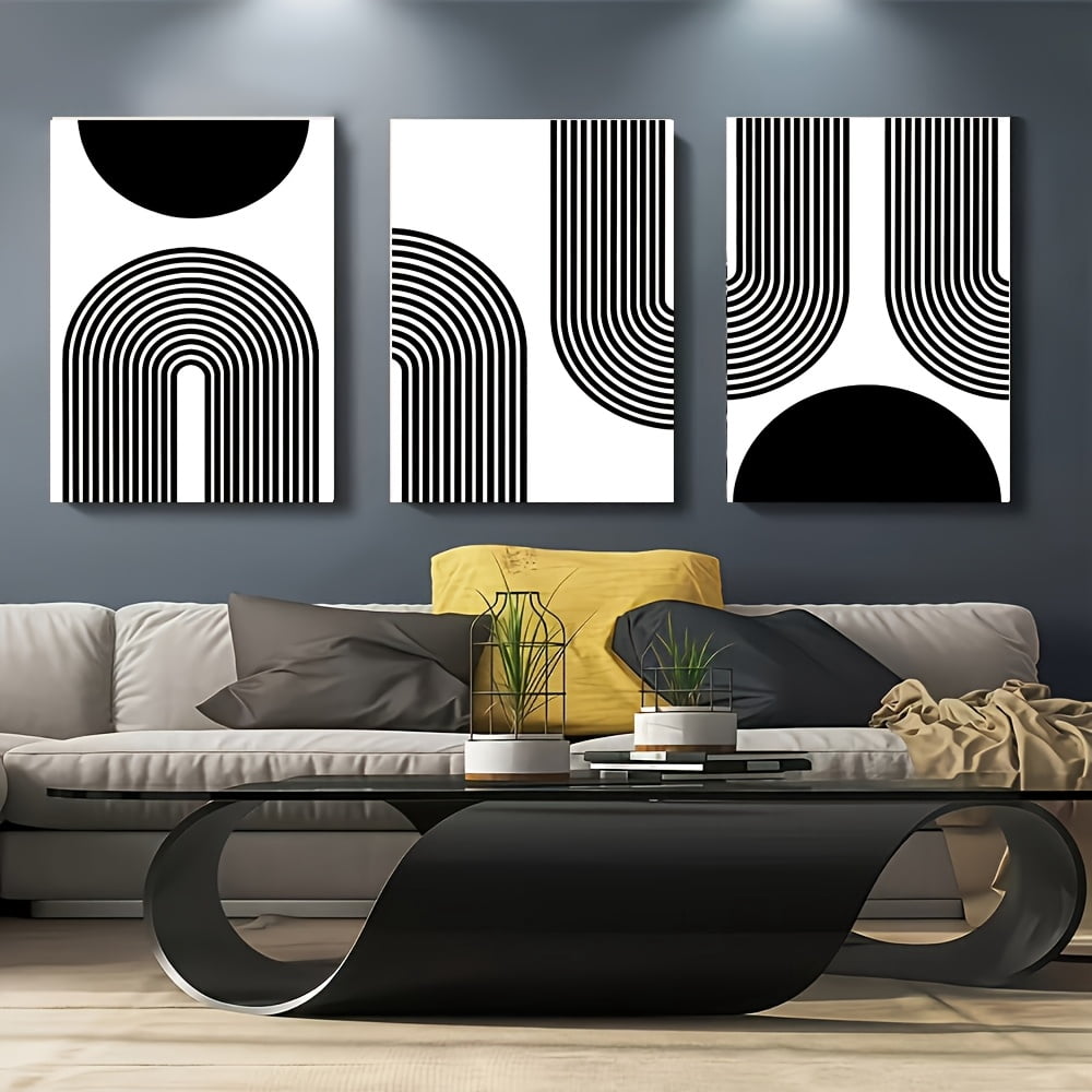 2D Flat, 3pcs 2D Frameless Abstract Black and White Geometric ...