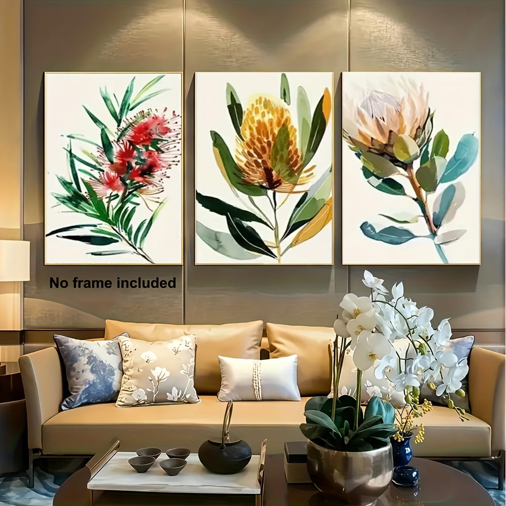 2D Flat, 3pcs, 2D Frameless Canvas Art, Living Room Decorative Painting ...