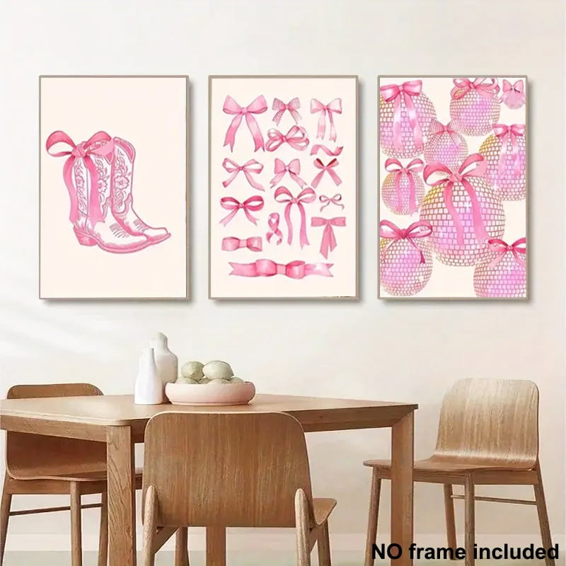 2D Flat, 3pcs, 2D Frameless Canvas Prints, Home Decor Set of 3pcs Pink ...
