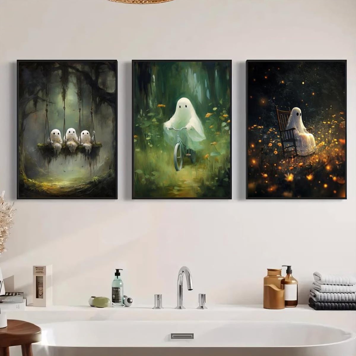 2D Flat 3pcs Adorable Ghosts, Spooky Gothic Style, Cute Bicycle Ghosts ...